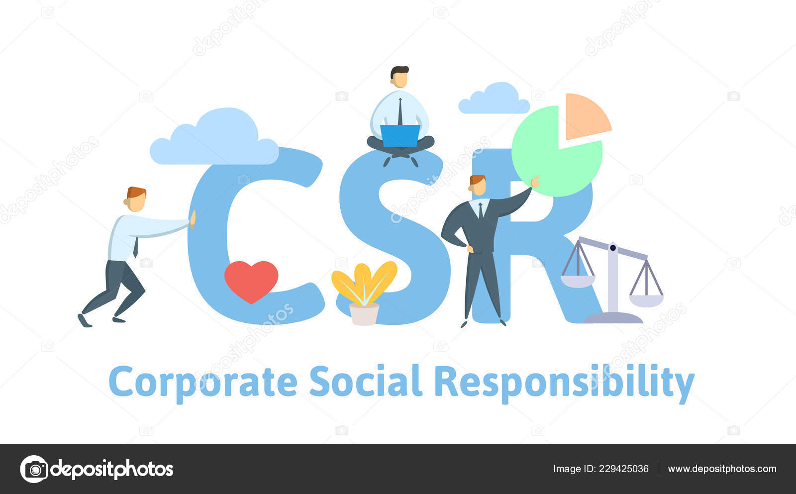 CSR, Corporate Social Responsibility. Concept with keywords, letters and icons. Flat vector ...