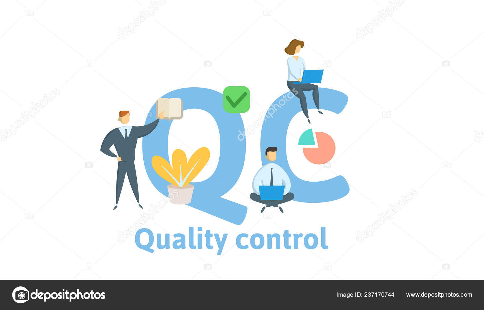 QC, Quality Control. Concept with keywords, letters and icons. Flat ...