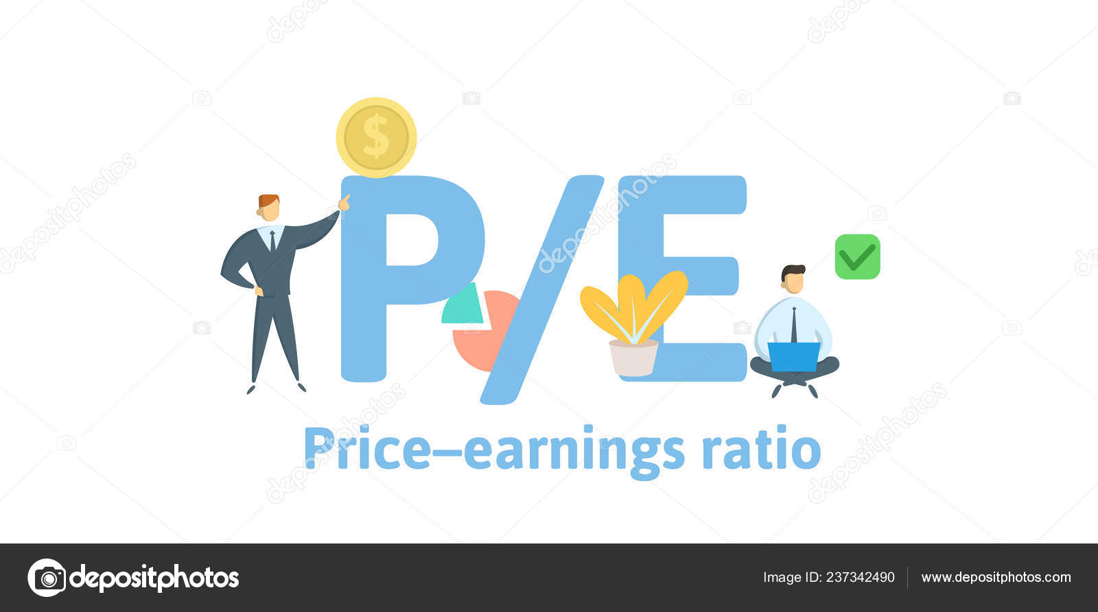 PE, Price to Earnings ratio. Concept with keywords, letters and icons ...