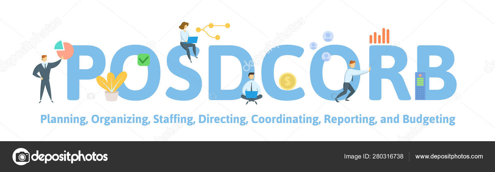 POSDCORB acronym. Concept with people, keywords and icons. Flat vector ...