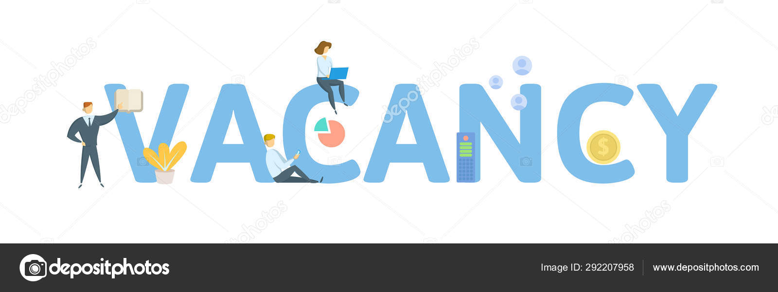 VACANCY. Concept with people, letters and icons. Flat vector ...