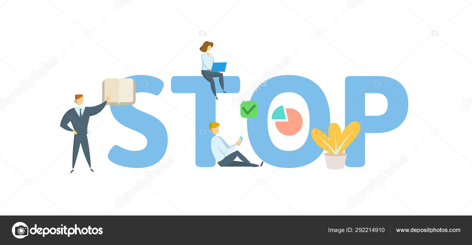 STOP. Concept with people, letters and icons. Flat vector illustration ...