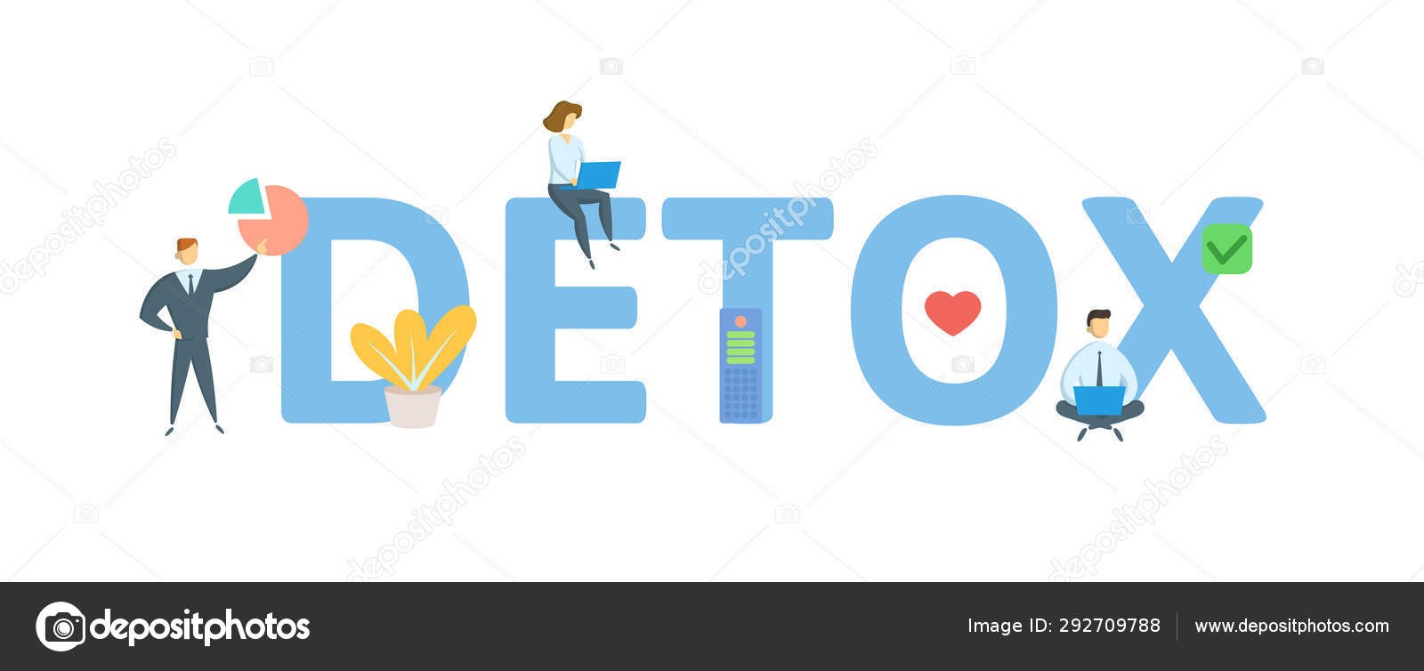 DETOX. Concept with people, letters and icons. Flat vector illustration ...