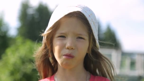 Portrait Attractive Little Girl Big Green Eyes Nature Background Developing — Stock Video ...