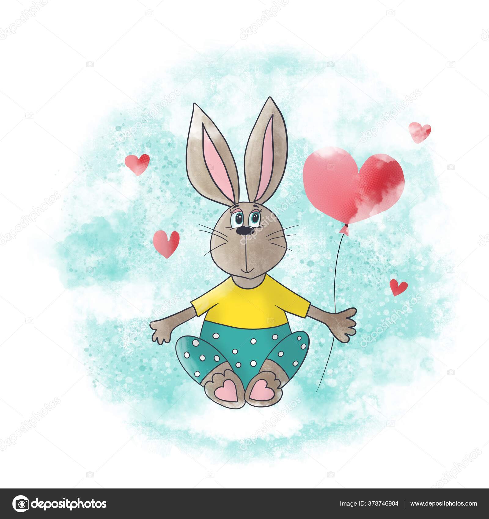 Cute Little Rabbit Balloon Stock Illustration by ©vip76 #378746904