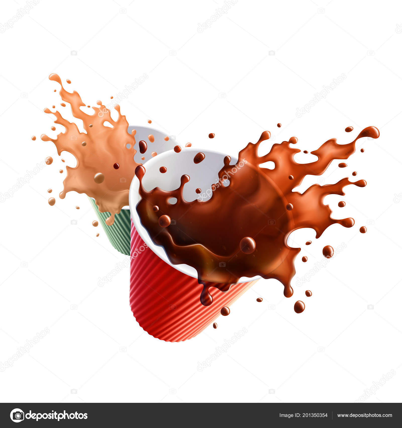 2 flying coffee cups isolated on a white background. Stock Vector Image ...