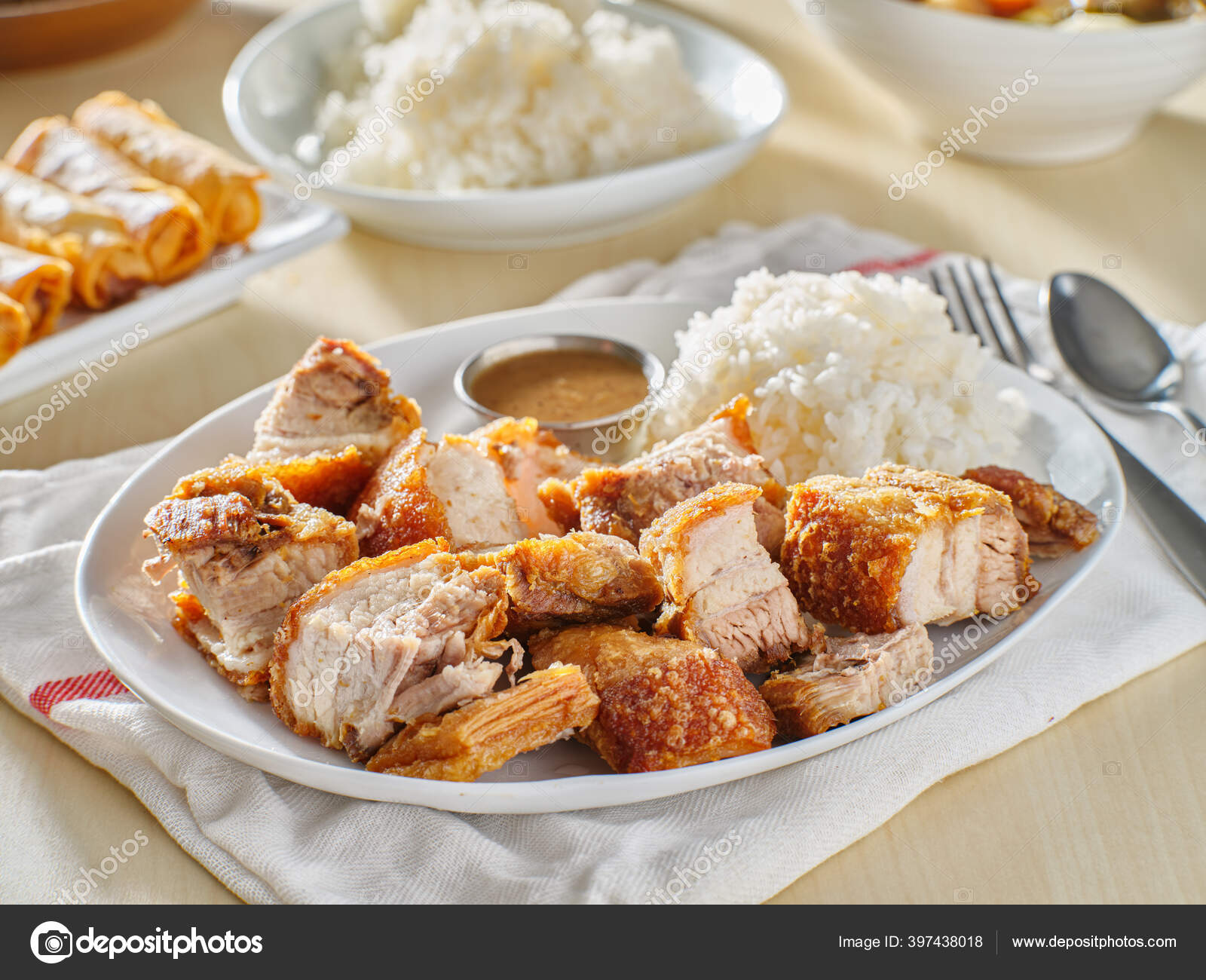 Crispy Filipino Lechon Kawali White Rice — Stock Photo © resnick ...