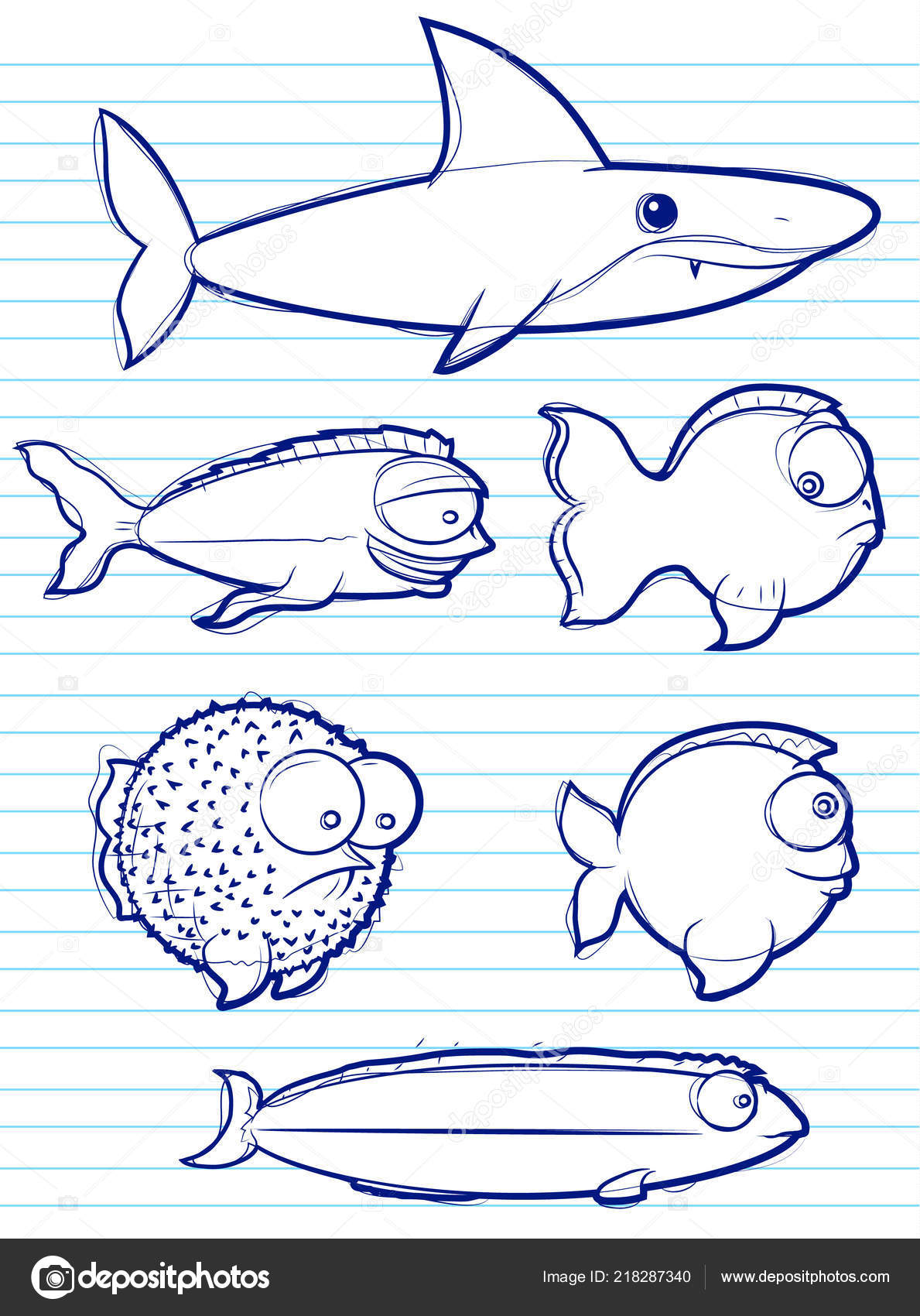Fish Sketch Drawings Paper Stock Illustration by ©gleighly #218287340