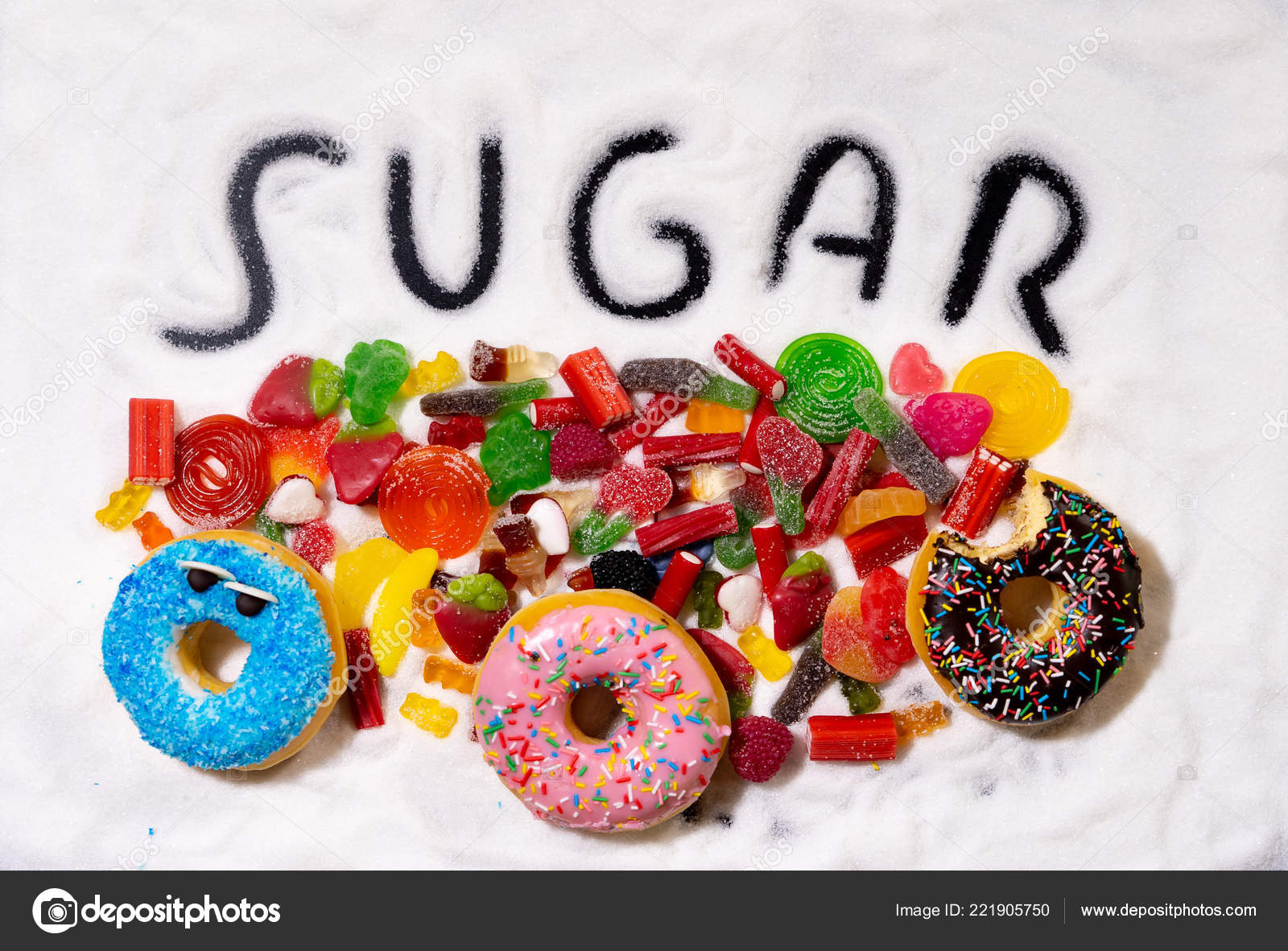 Colorful Selection Different Child Sweets Candies Treats Sugar Written ...