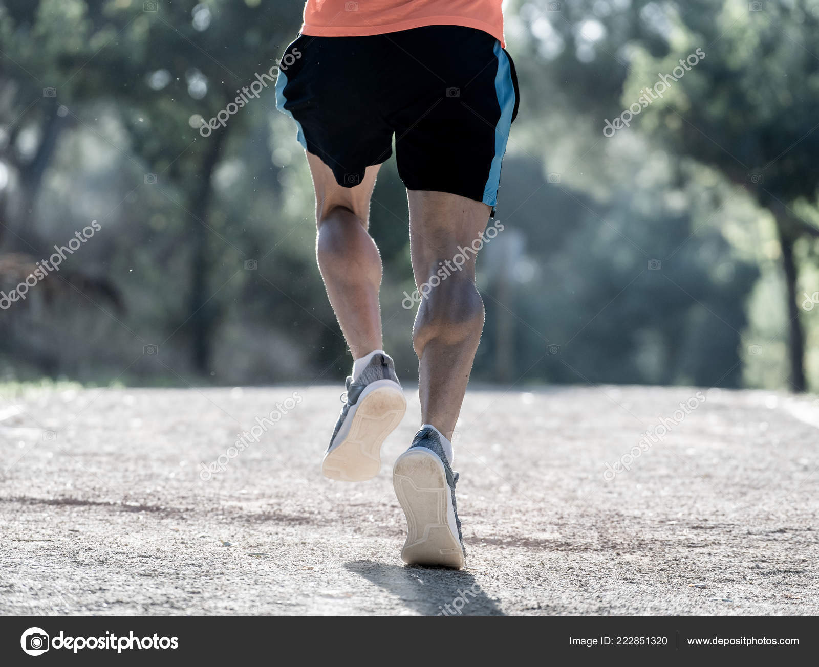 Back View Sport Man Ripped Athletic Muscular Legs Running Road Stock ...