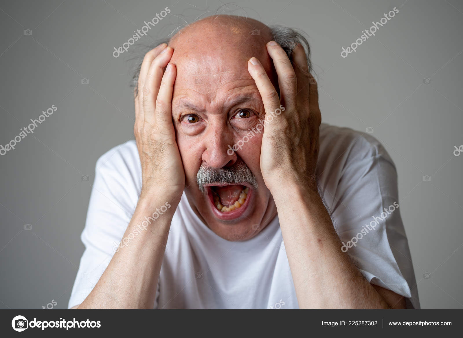 Close Portrait Scared Frightened Old Man Expression Fear Human Emotions ...