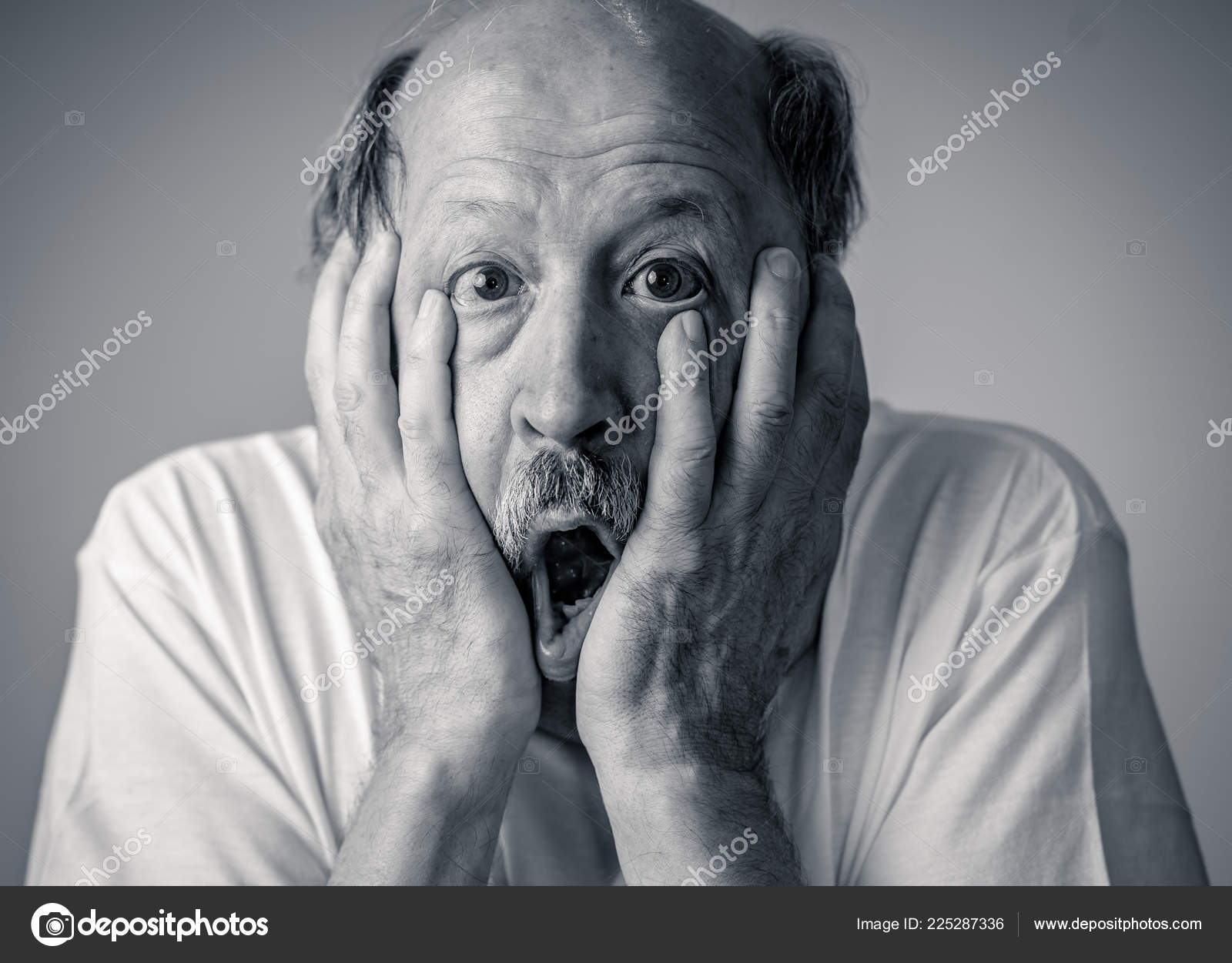 Close Portrait Scared Frightened Old Man Expression Fear Human Emotions ...
