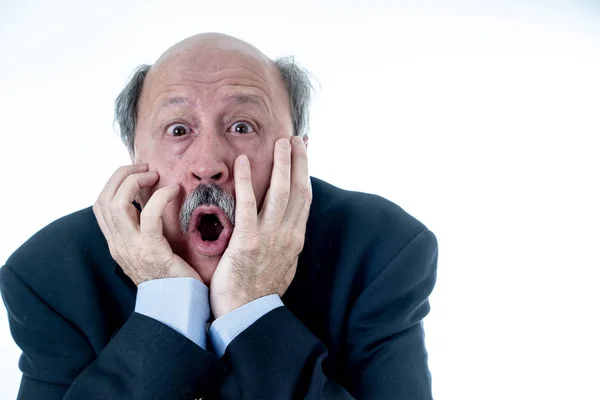 Portrait 60S Senior Man Shock Scared Expression His Face Making — Stock ...