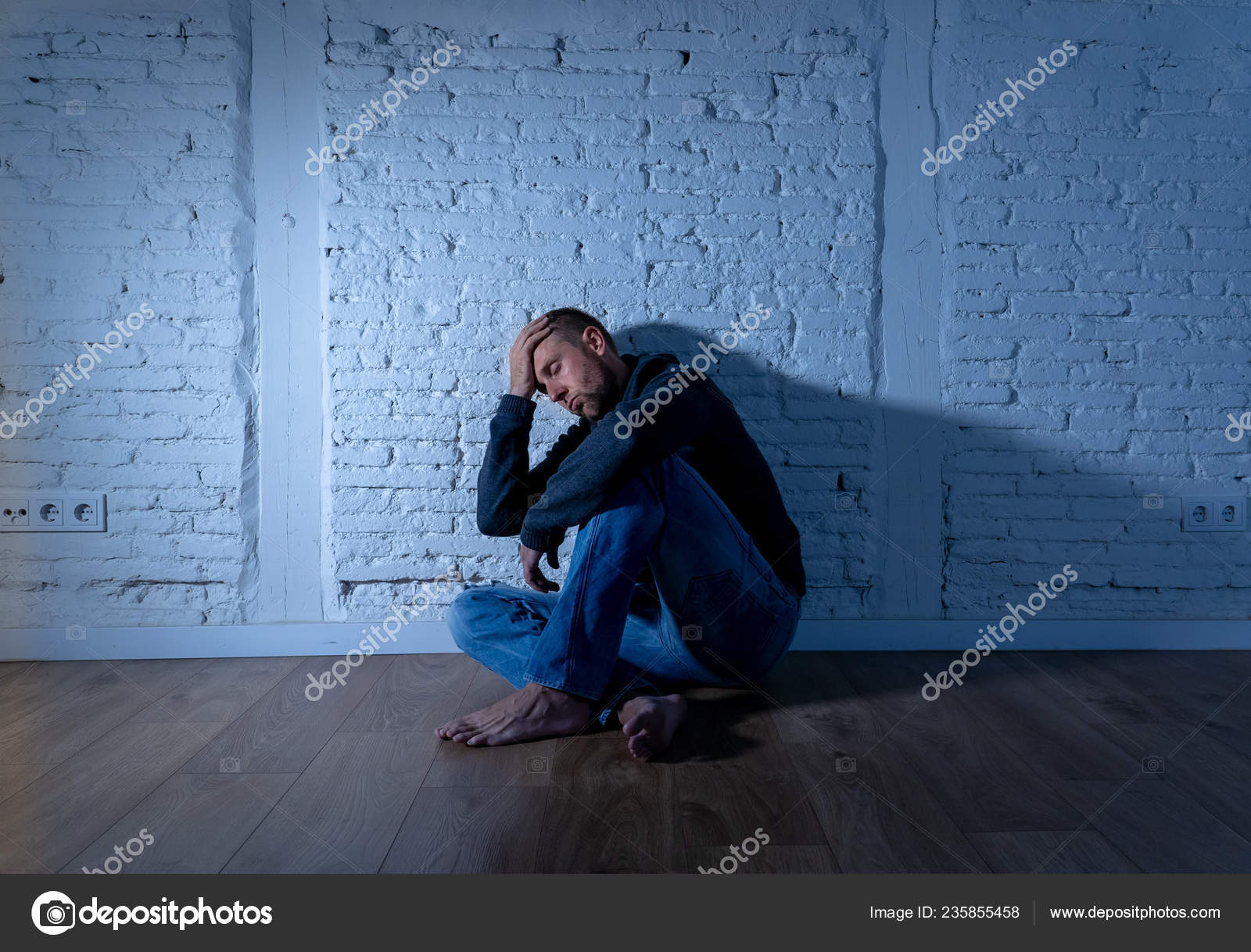 Young Devastated Depressed Man Crying Sad Feeling Hurt Suffering ...