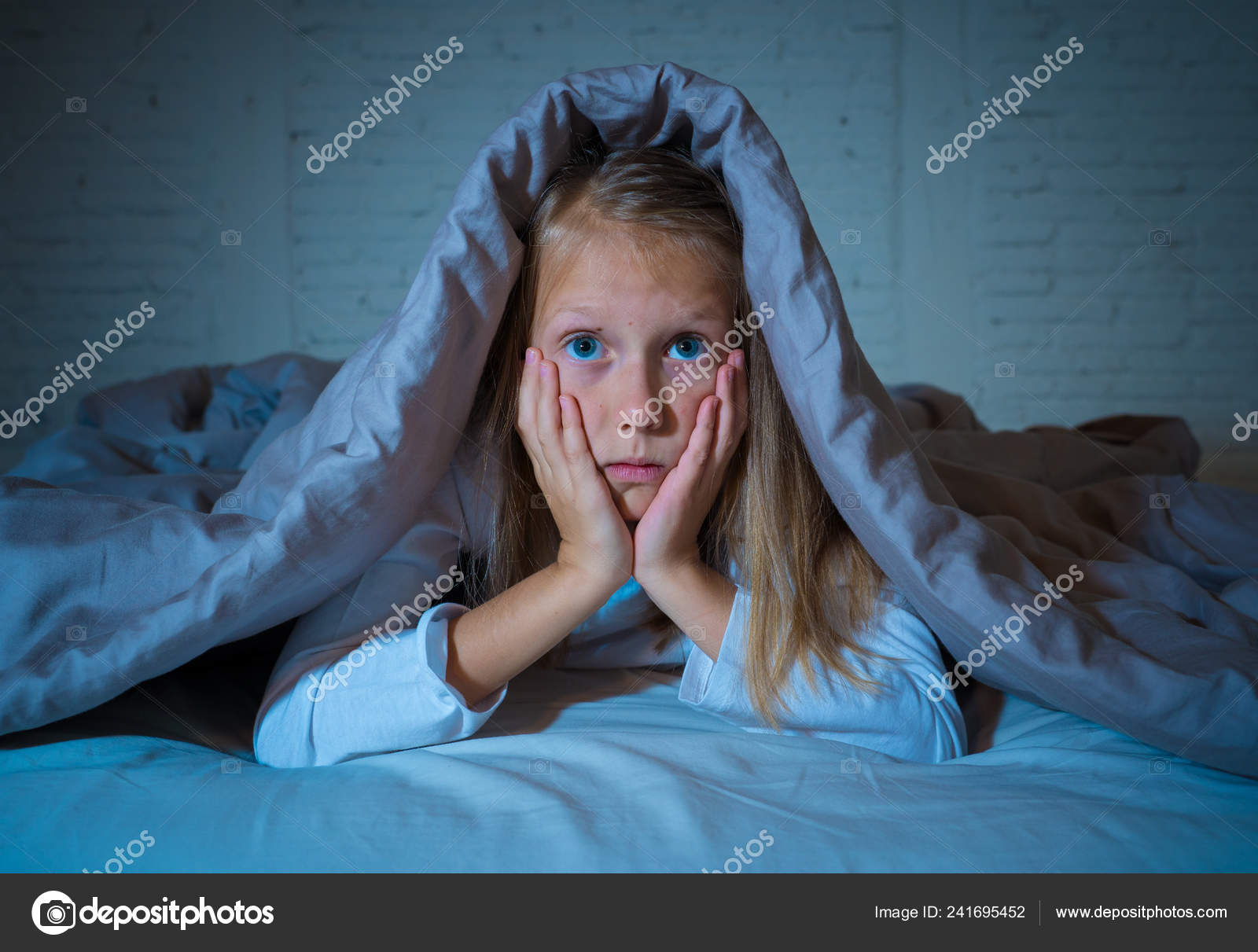 Cute Asleep Girl Screaming Crying Frightening Upsetting Dream Covering ...