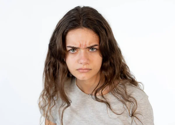 Close Portrait Pretty Young Caucasian Girl Angry Face Looking Outraged ...