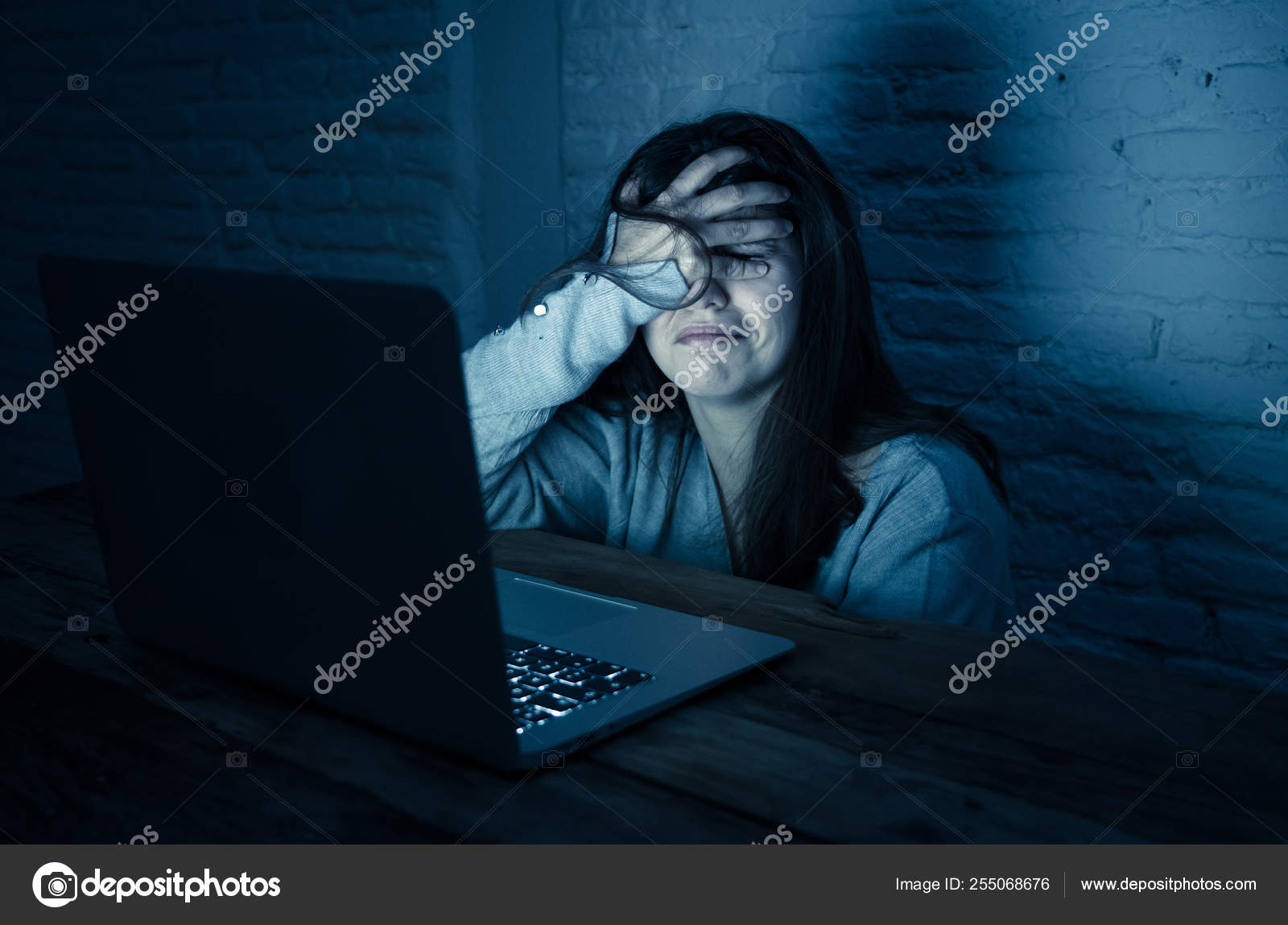 Dramatic Portrait Sad Scared Young Woman Stressed Worried Staring ...