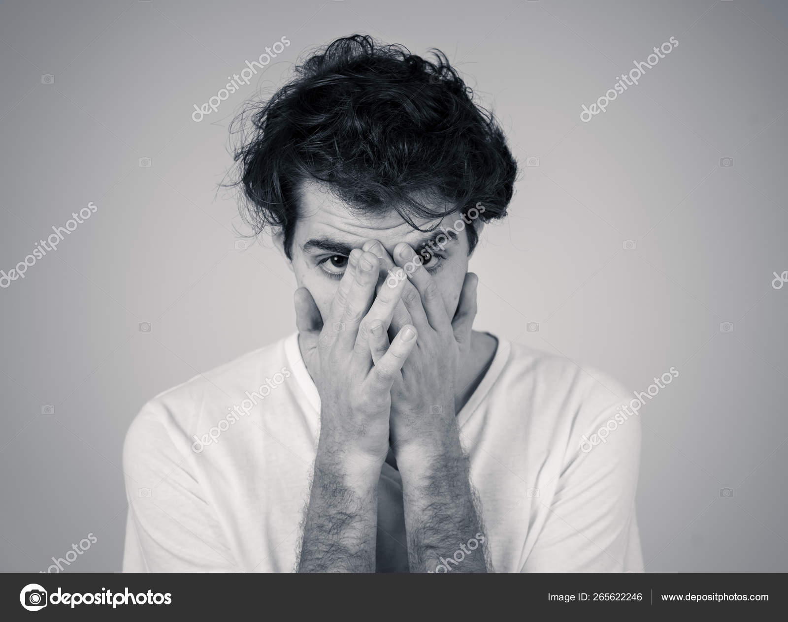 Portrait Young Sad Man Crying Emotional Pain Looking Desperate ...