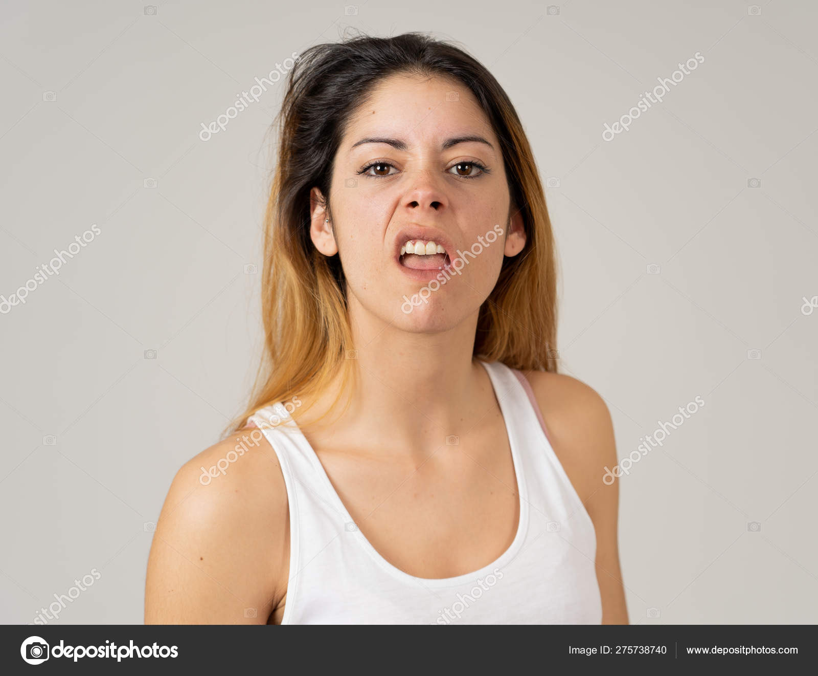 Facial Expressions Emotions Anger Young Attractive Caucasian Woman