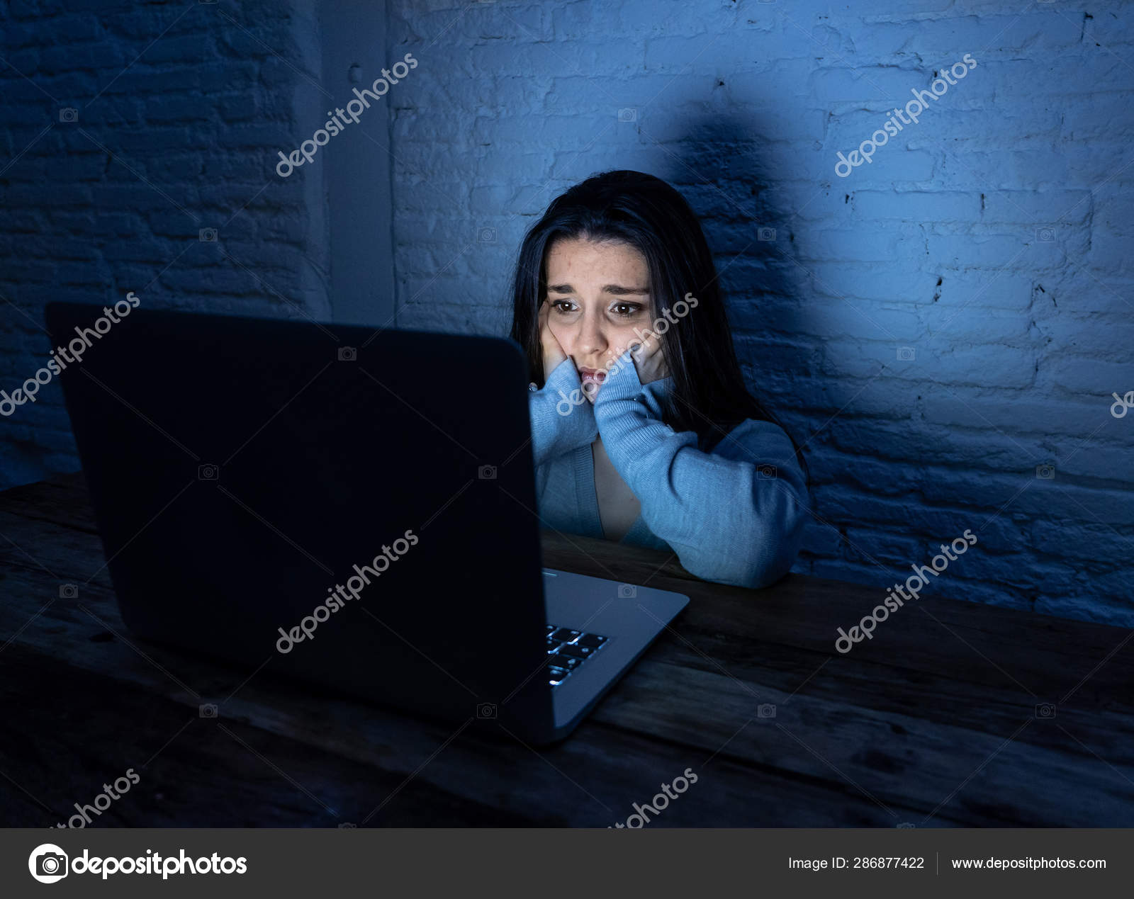 Dramatic Portrait Sad Scared Young Woman Stressed Worried Staring ...
