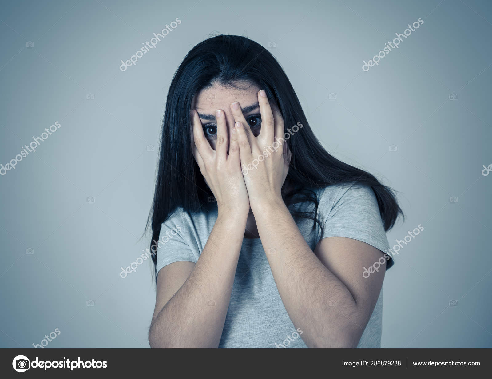 Close Young Woman Feeling Scared Shocked Making Fear Anxiety Gestures ...