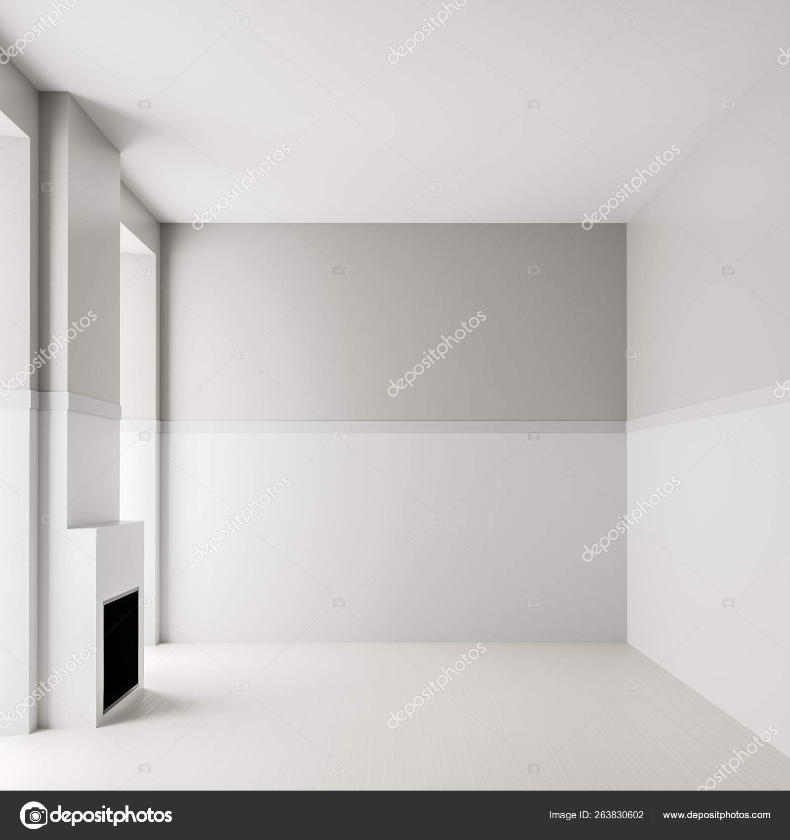 Empty room interior background with fireplace. Modern, empty, br Stock ...