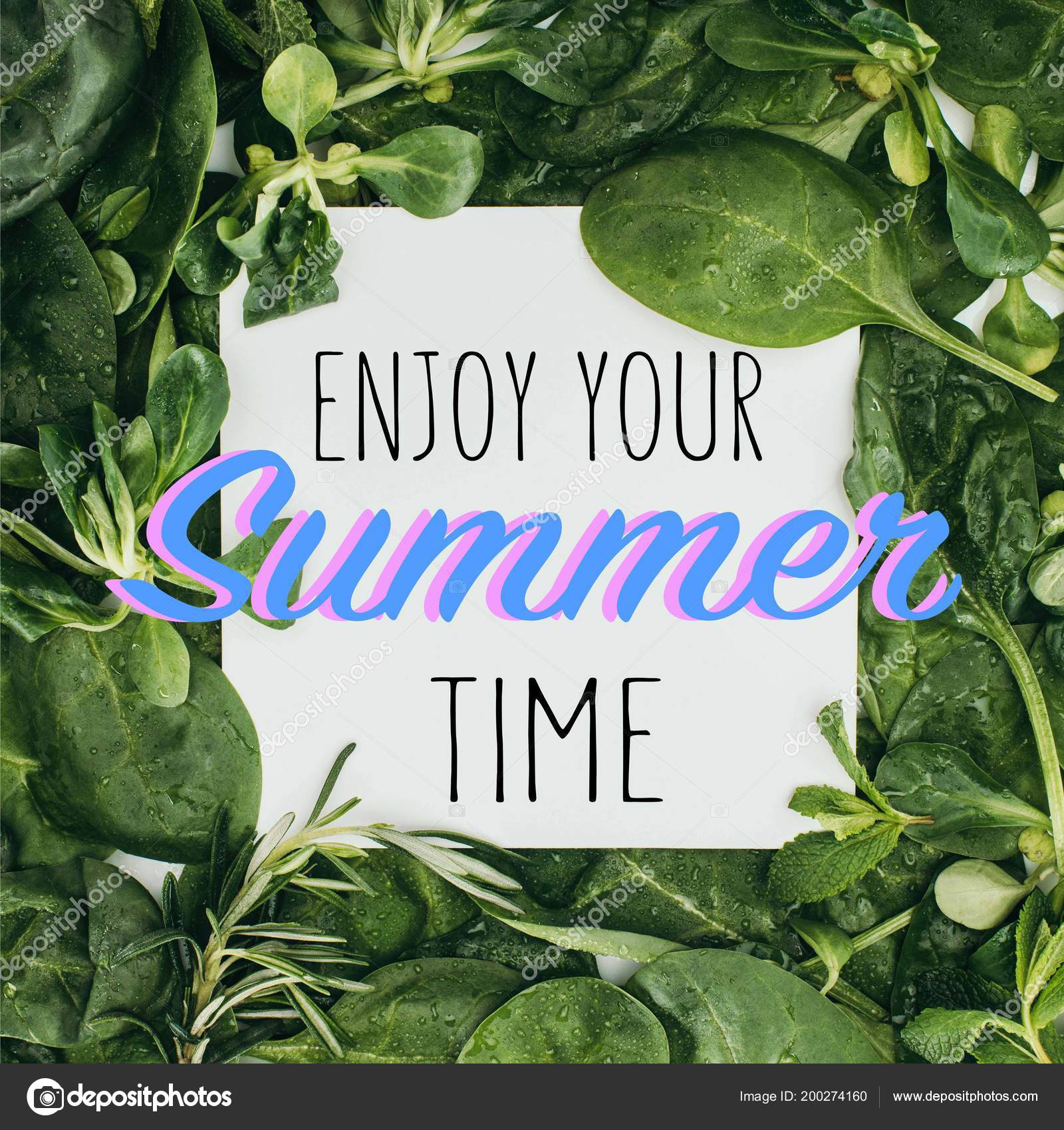 Top View White Card Words Enjoy Your Summer Time Beautiful Stock Photo ...