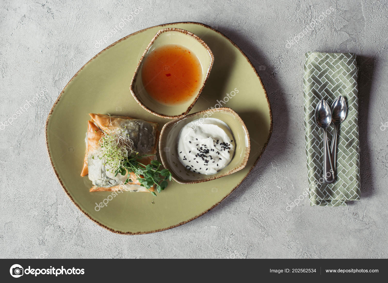 Flat Lay Samosas Phyllo Dough Stuffed Spinach Paneer Decorated ...