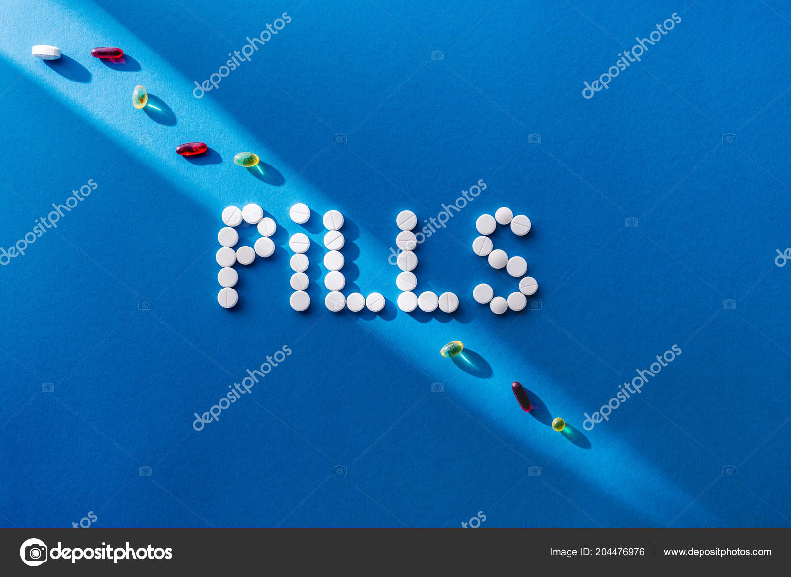 Top View Lettering Pills White Tablets Blue Background Sunlight — Free ...