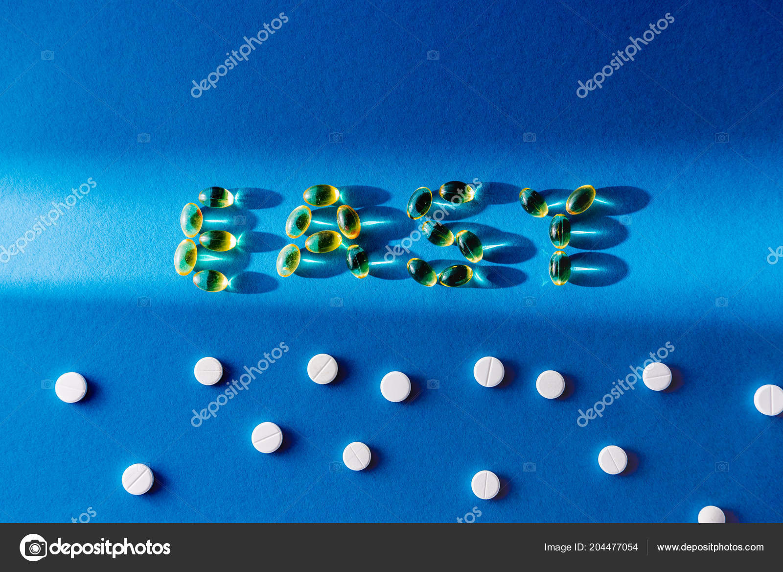 Top View Lettering Easy Pills White Tablets Blue Background Sunlight ...