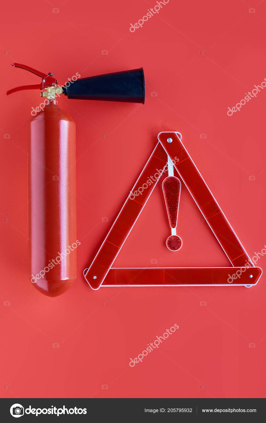 Top View Fire Extinguisher Warning Triangle Isolated Red Stock Photo by ...