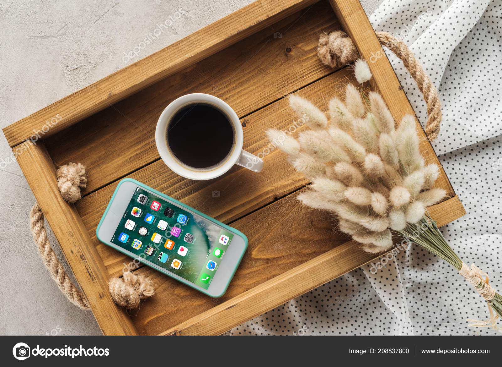 Top View Cup Coffee Smartphone Ios Homescreen Website Screen Tray ...