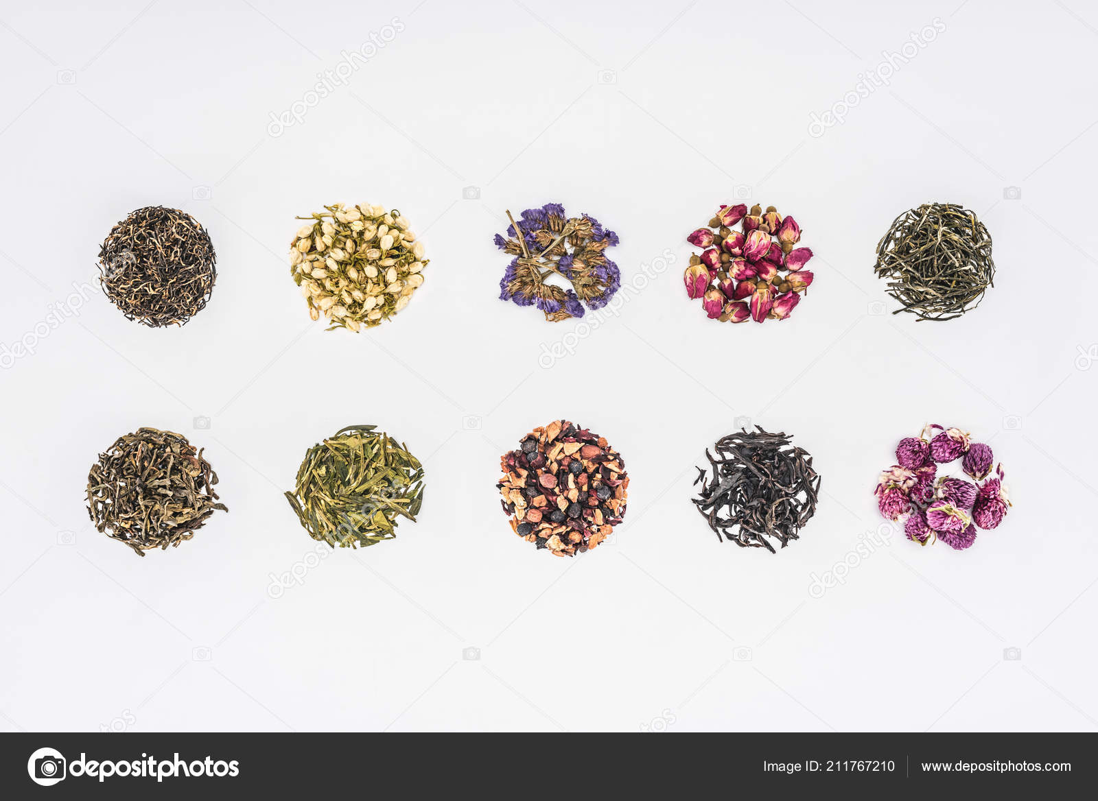 Circles Dried Herbal Organic Tea Lines Isolated White — Stock Photo ...