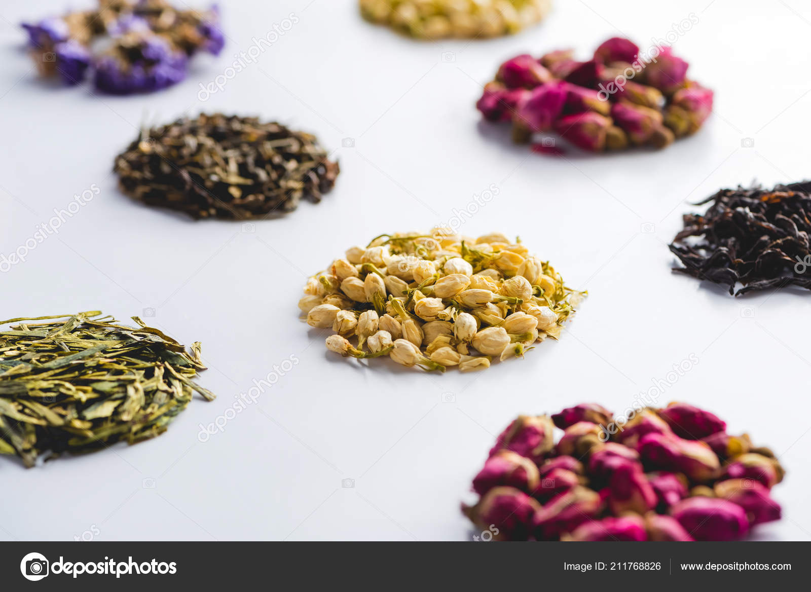 Collection Dried Herbal Healthy Tea White Surface Stock Photo by ...