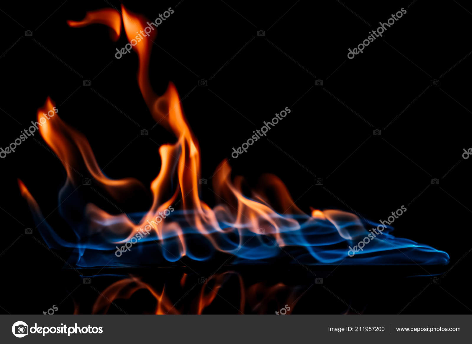 Close View Burning Orange Blue Flame Black Background — Stock Photo ...
