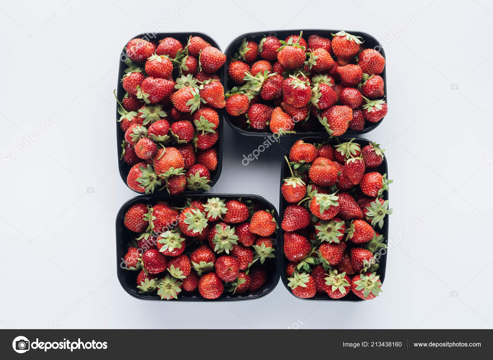 Top View Composition Plastic Containers Ripe Strawberries White Surface ...