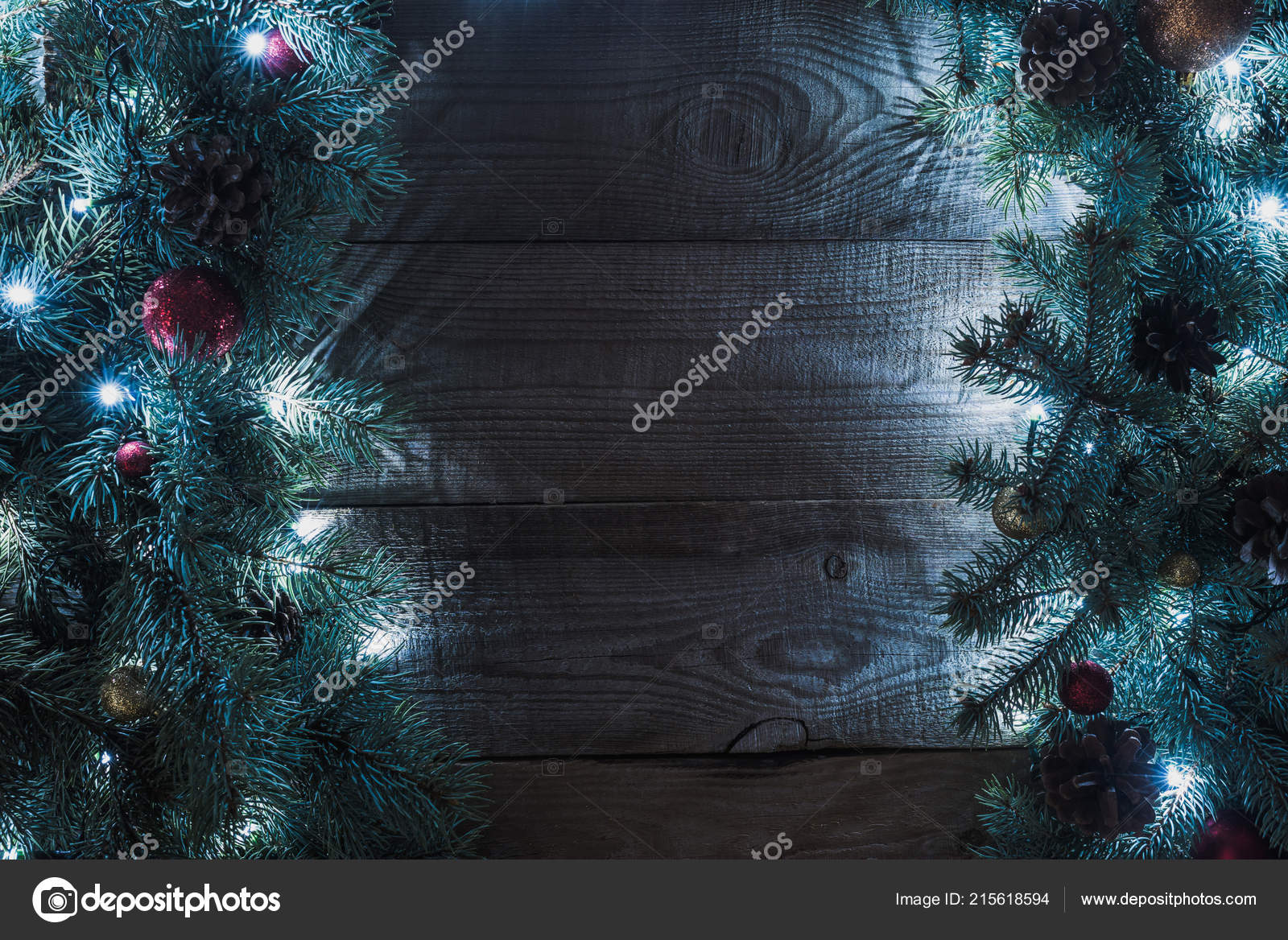 Top View Beautiful Christmas Tree Branches Baubles Pine Cones ...