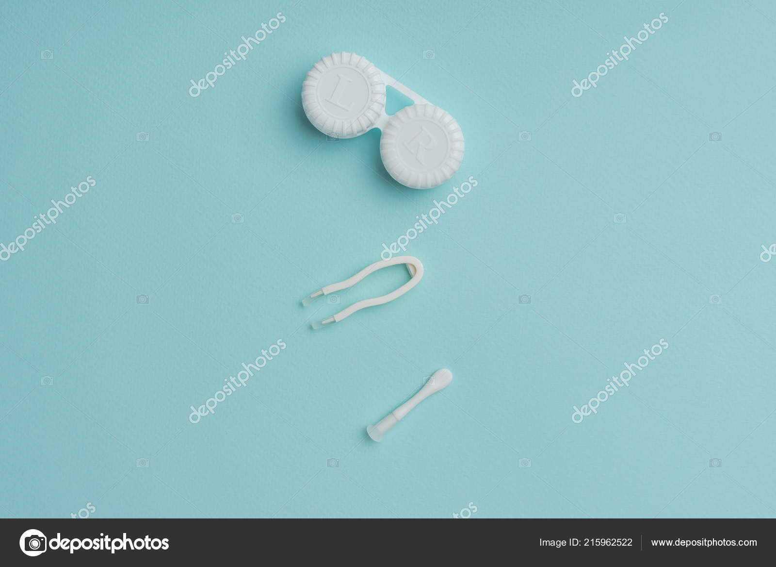 Top View White Contact Lenses Container Tweezers Blue Background ...