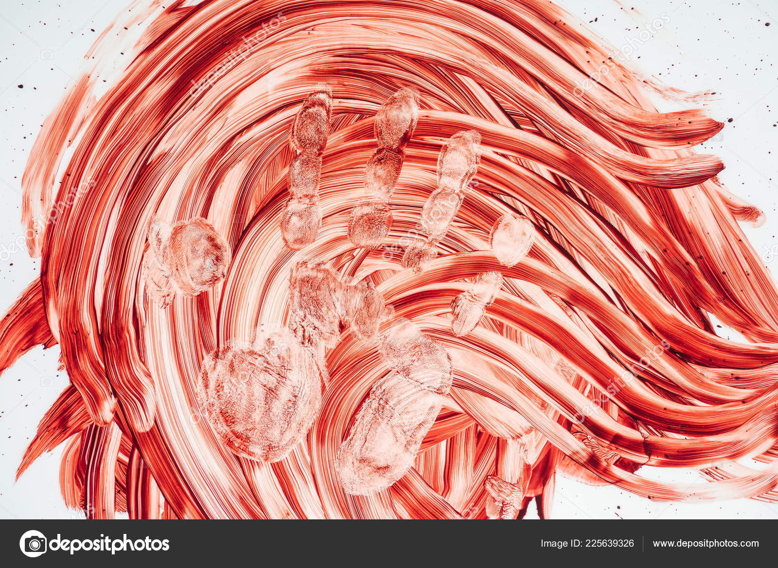 Top View Smeared Blood Hand Print White Surface Stock Photo by ...