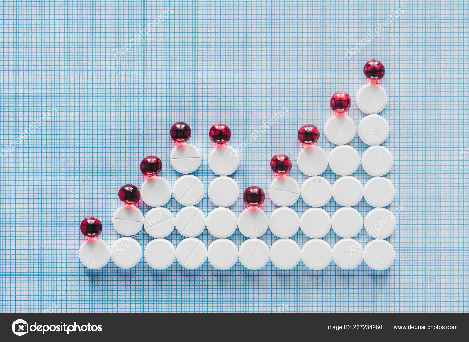 Elevated View Graph Red White Pills Blue Checkered Surface — Stock ...