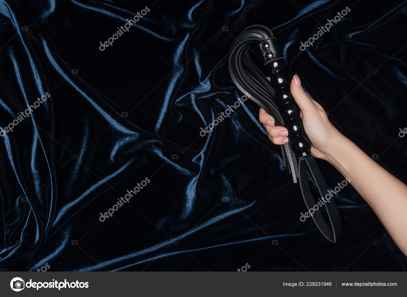 Cropped View Female Hand Holding Twisted Flogging Whip Velvet Cloth ...