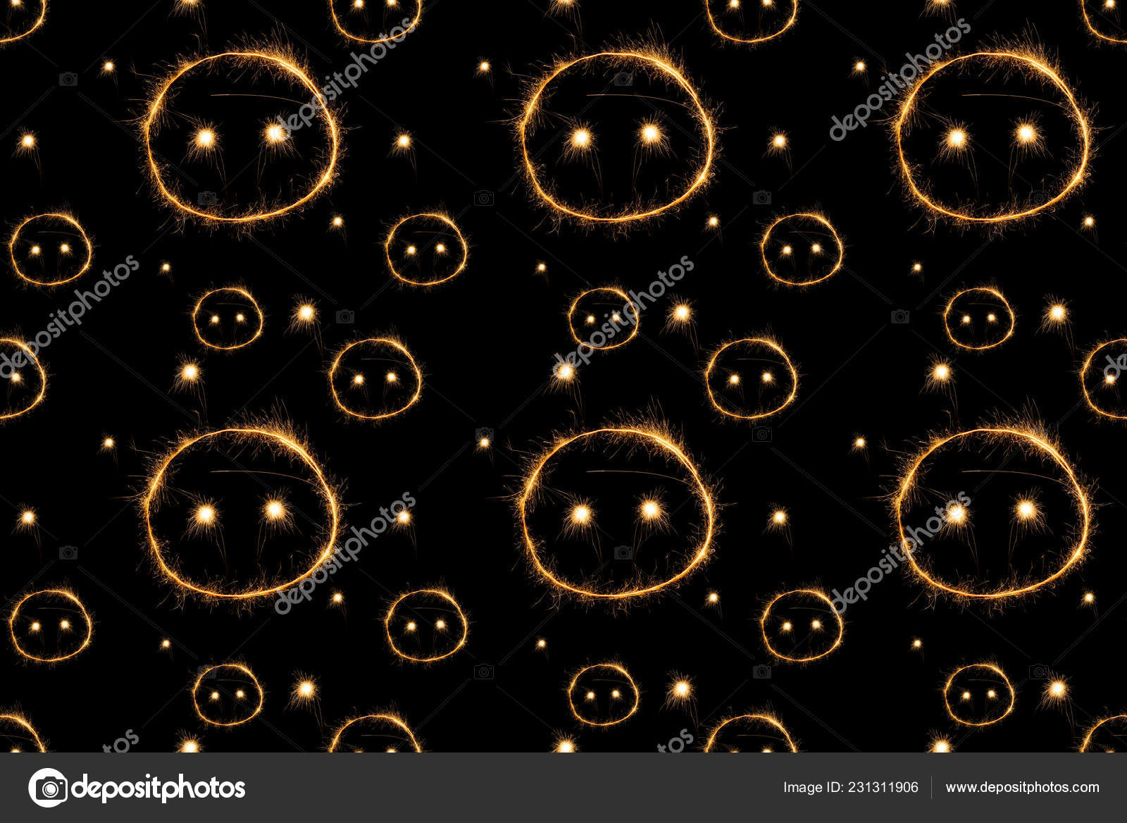 Full Frame Pig Snout Light Signs Black Background New Year Stock Photo ...