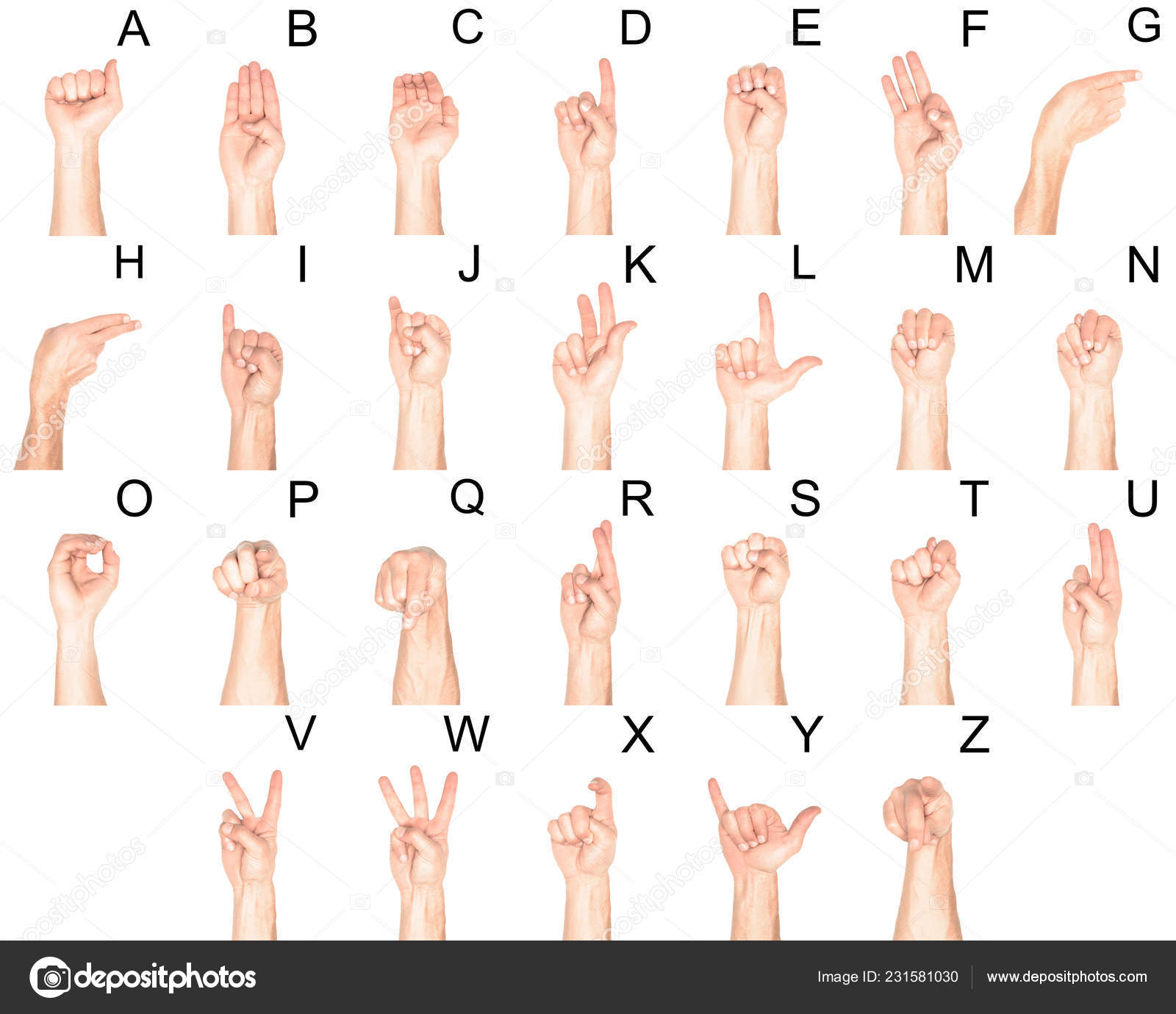 Set Sign Language Male Hands Latin Letters Isolated White Stock ...