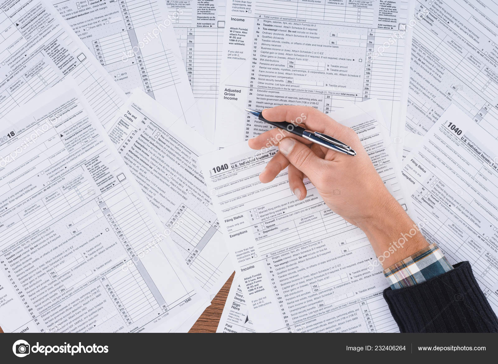 Partial View Man Holding Pen Filling Tax Forms Copy Space — Stock Photo ...