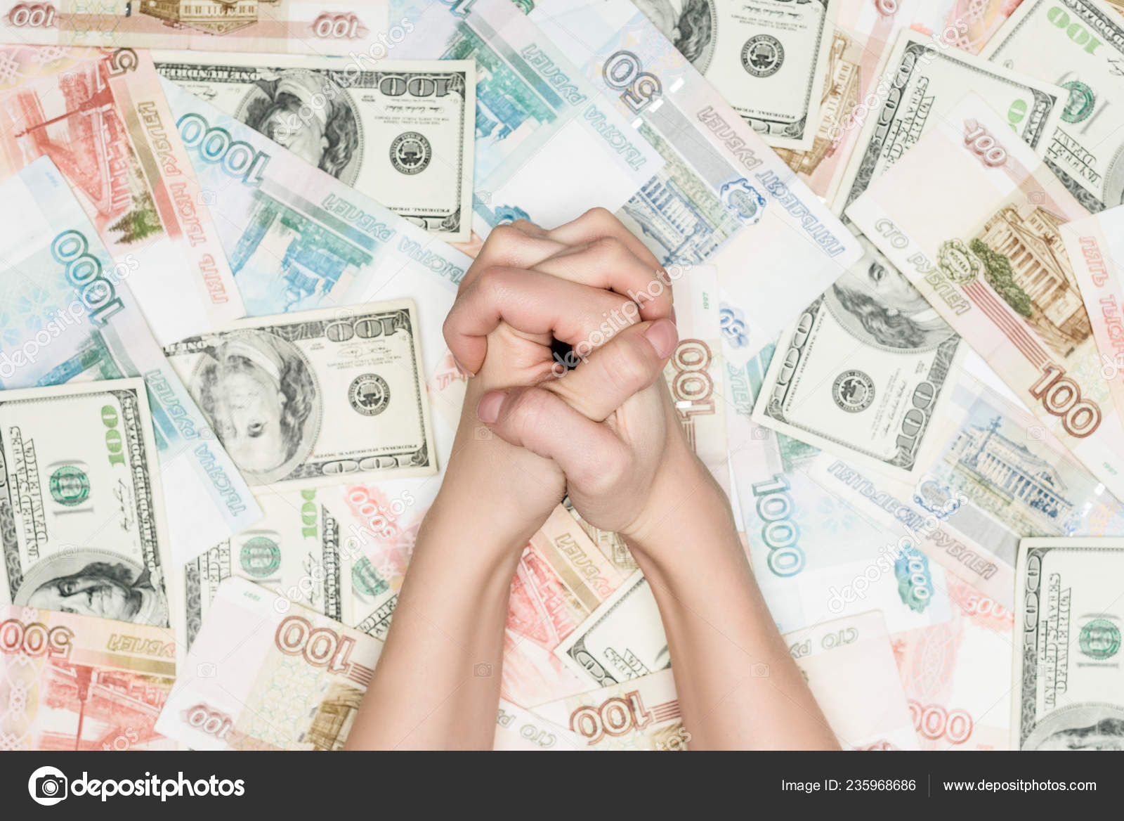Cropped View Female Clenched Hands Money Background Stock Photo by ...
