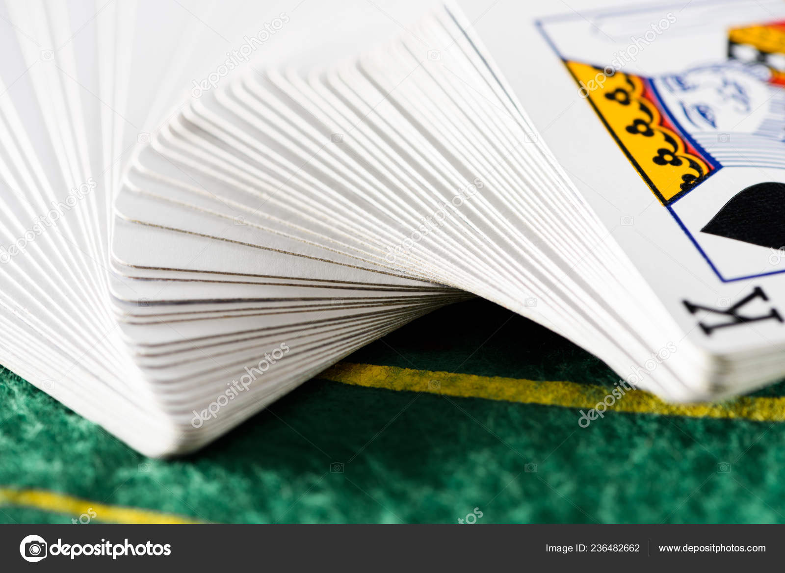 Selective Focus Horizontally Spread Out Playing Cards Deck Green Poker ...