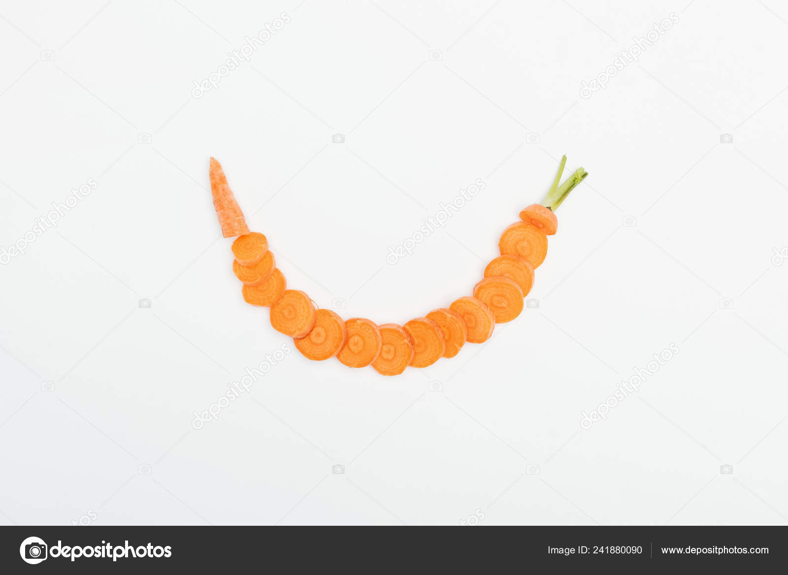 Top View Ripe Raw Carrot Slices Arranged Arc Line Isolated Stock Photo ...