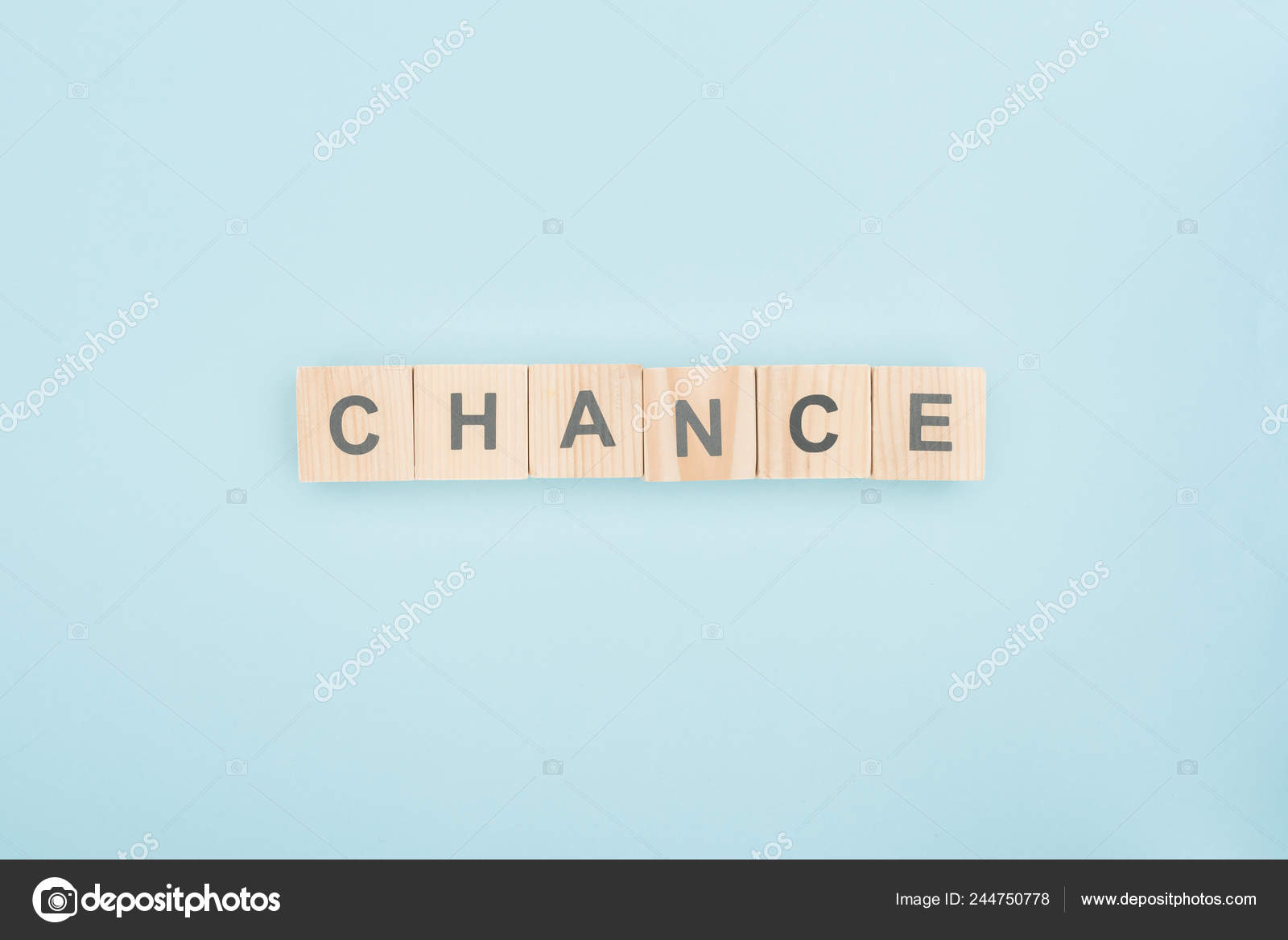 Top View Chance Lettering Made Wooden Blocks Blue Background Stock ...