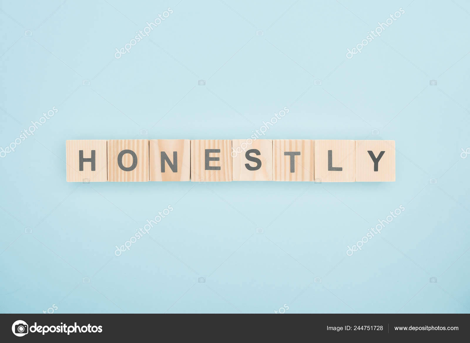 Top View Honestly Lettering Made Wooden Cubes Blue Background — Stock ...