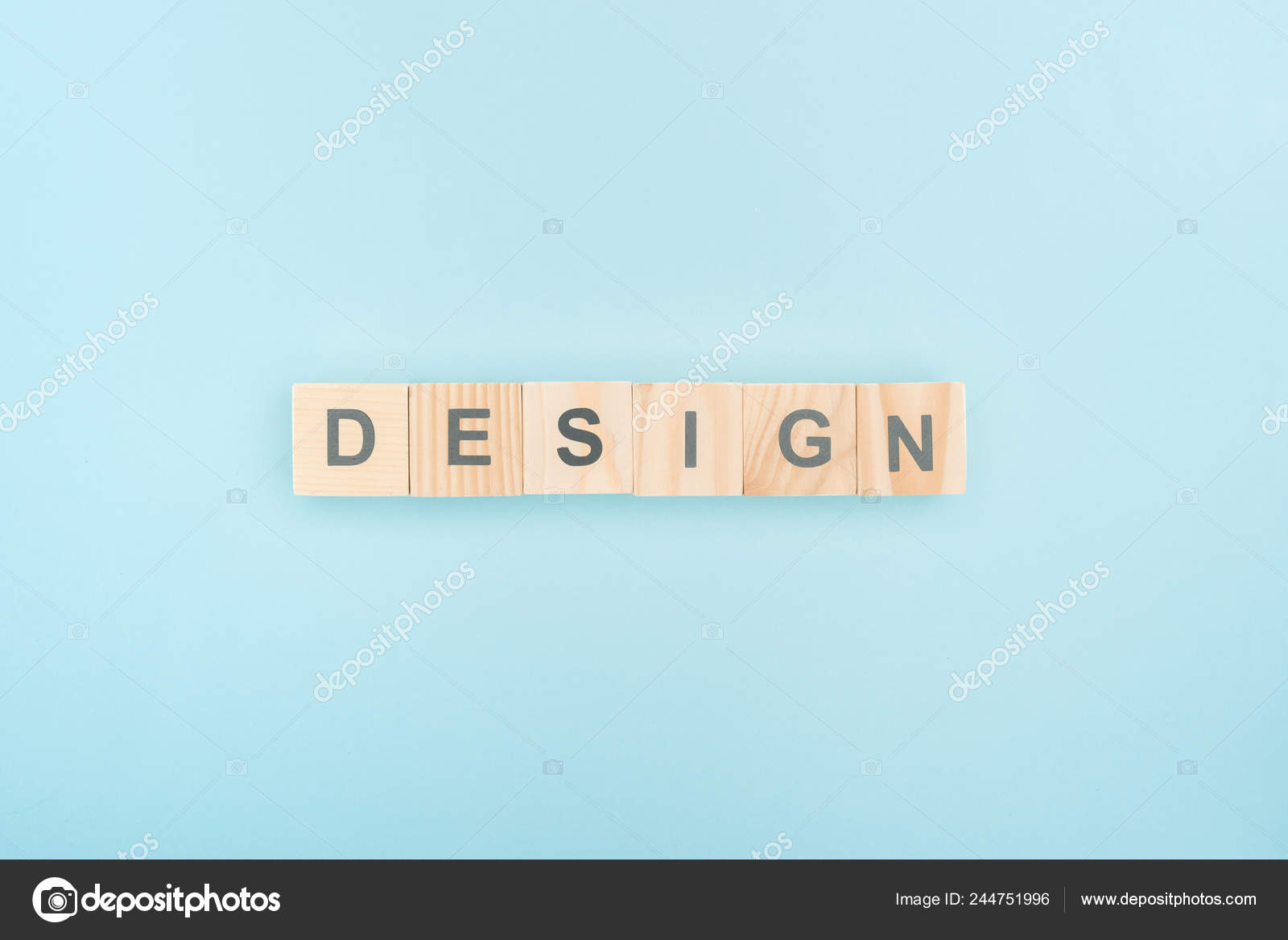 Top View Design Lettering Made Wooden Cubes Blue Background Stock Photo ...